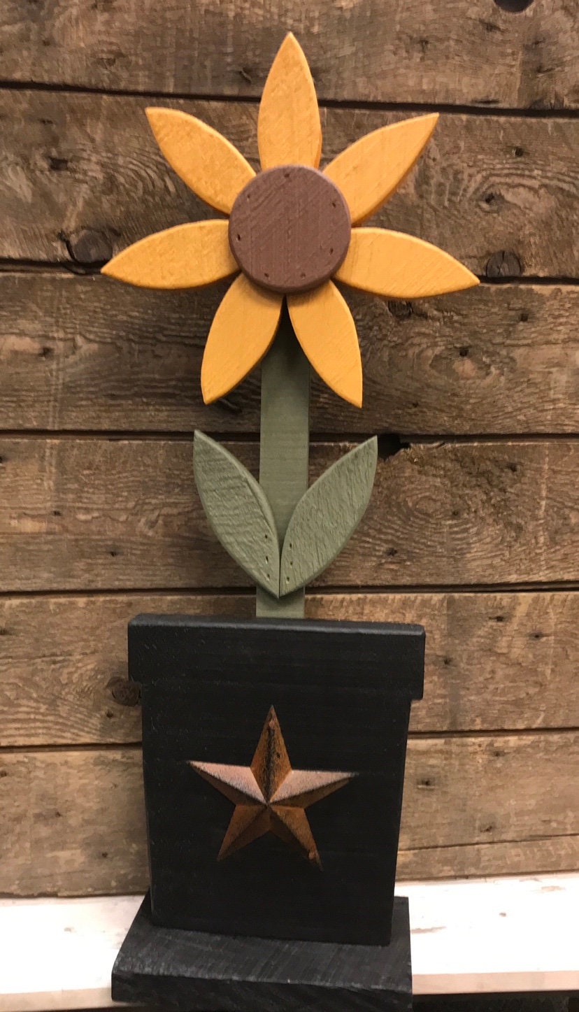 Wood Flower With Flower Pot Outdoor and Garden Decoration Yard Art Home ...