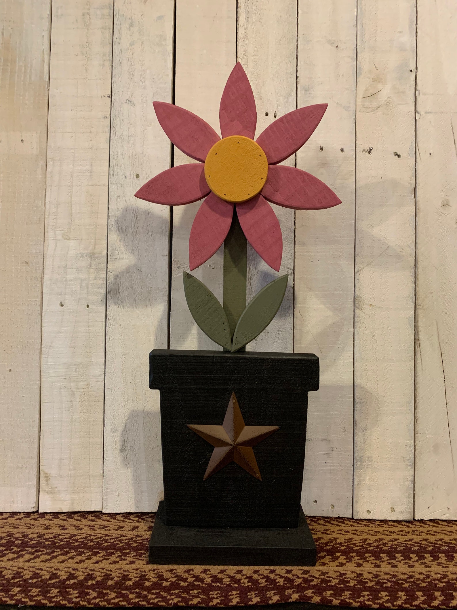 Wood Flower With Pot Yard Art Outdoor and Garden Decoration - Etsy