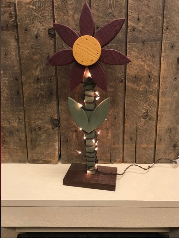 Wood Flower on Stand With Lights Table Top Home Decor | Etsy