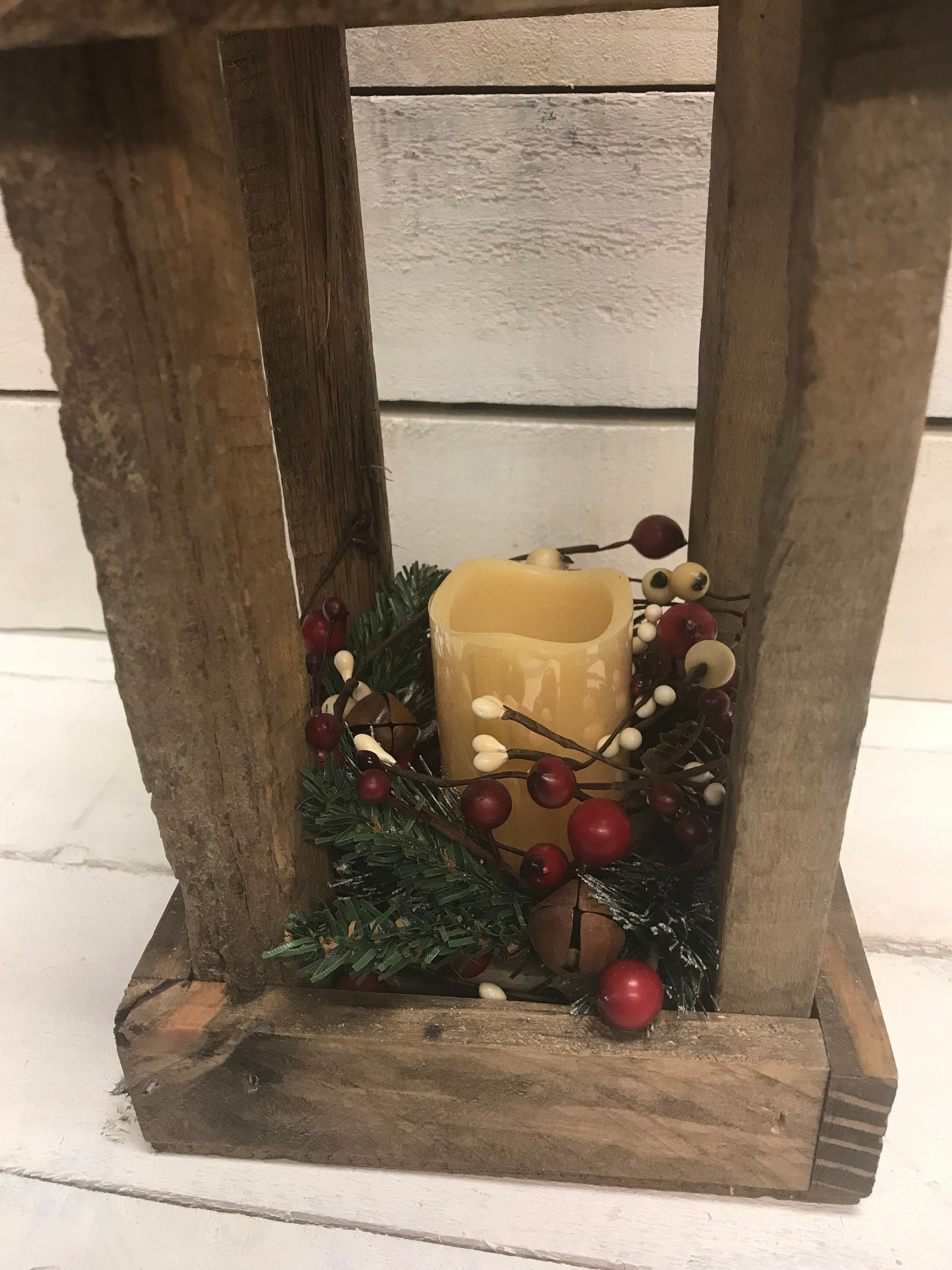 Primitive Wood Lantern With Rusty Bows Christmas Holiday | Etsy