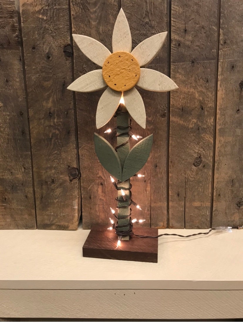 Wood Flower on Stand With Lights Table Top Home Decor - Etsy