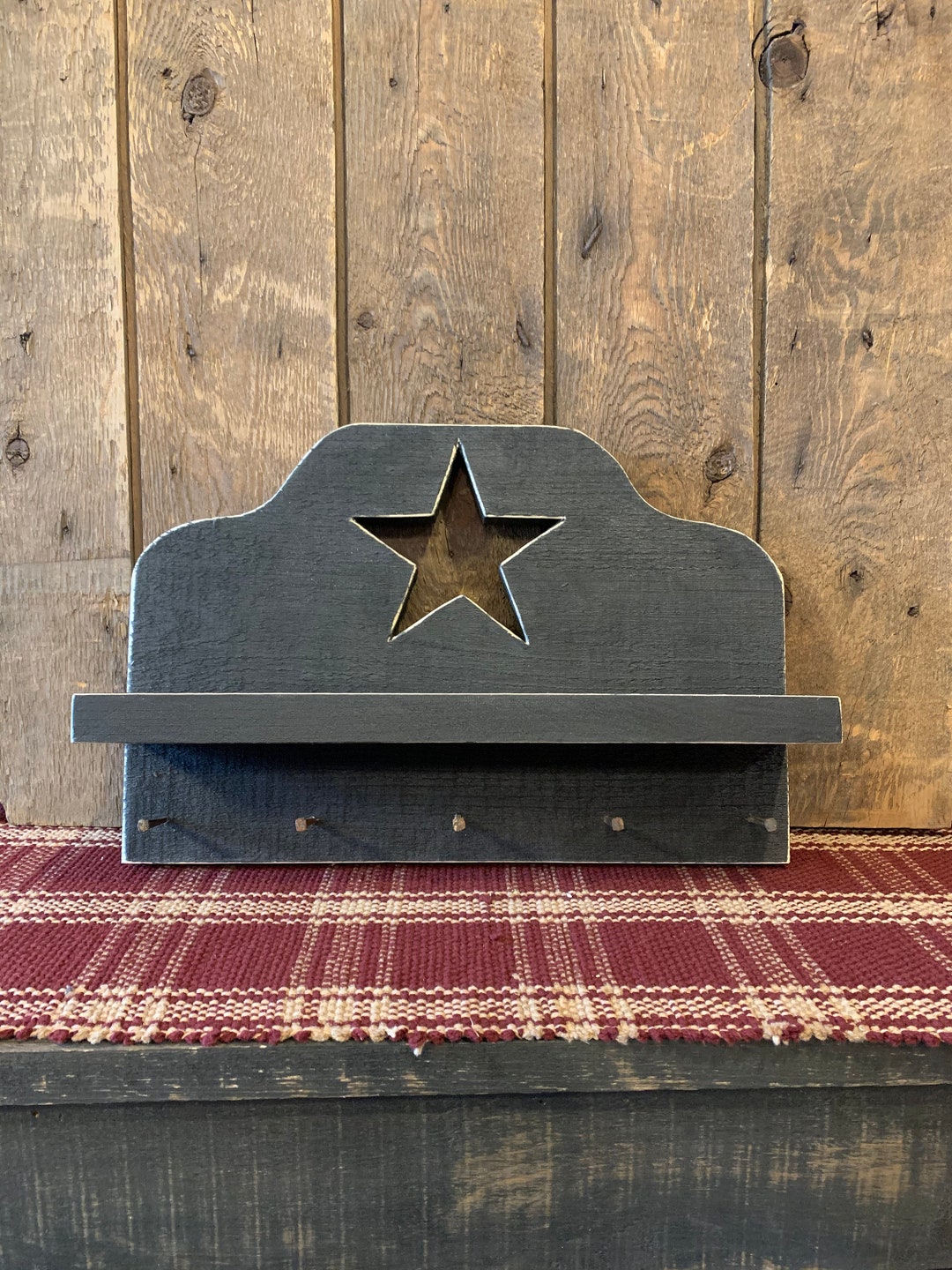 Wood Key Rack With Star Cut Out Home Decor Farmhouse Country Primitive ...