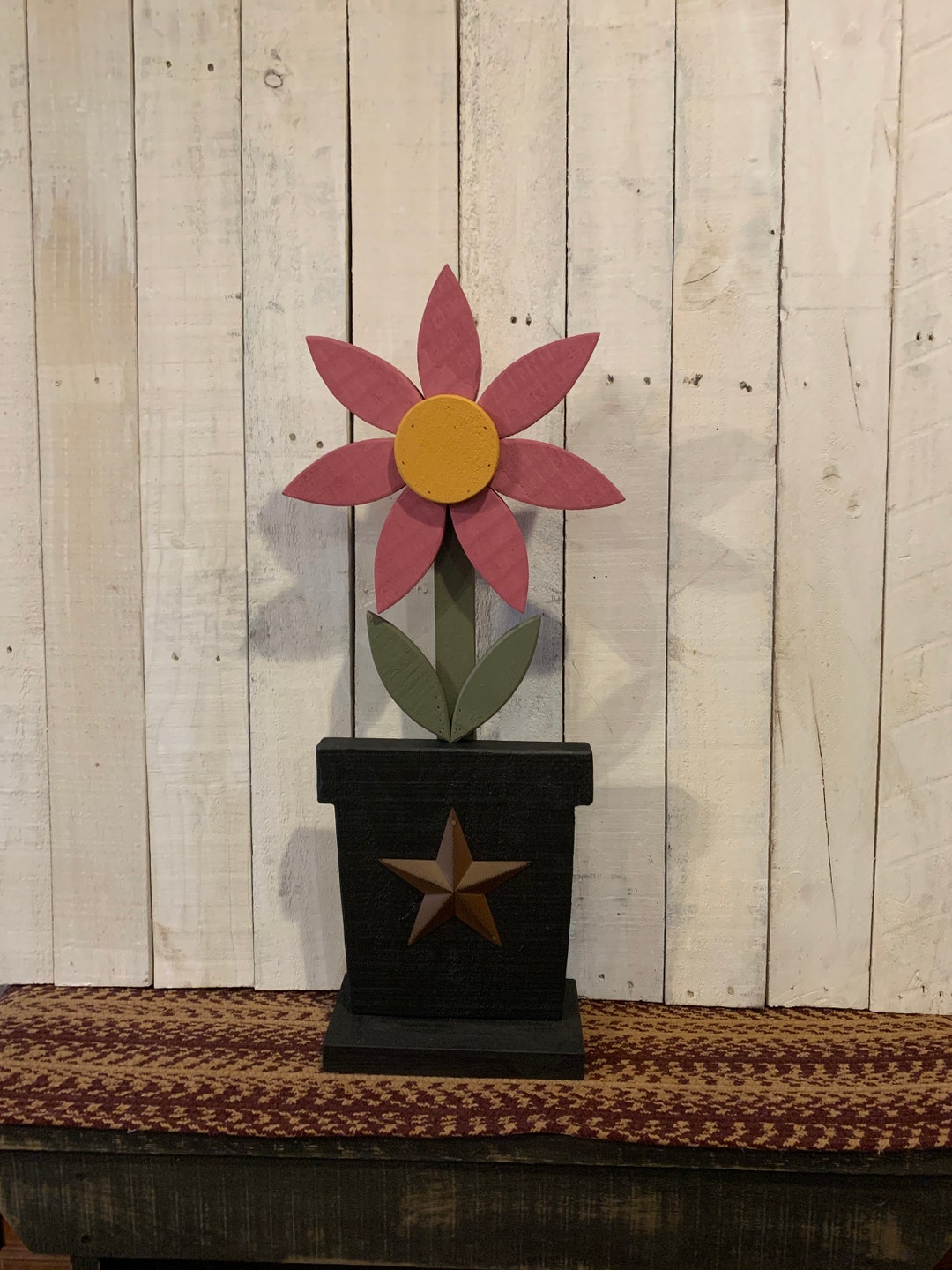 Wood Flower With Pot Yard Art Outdoor and Garden Decoration Home and ...