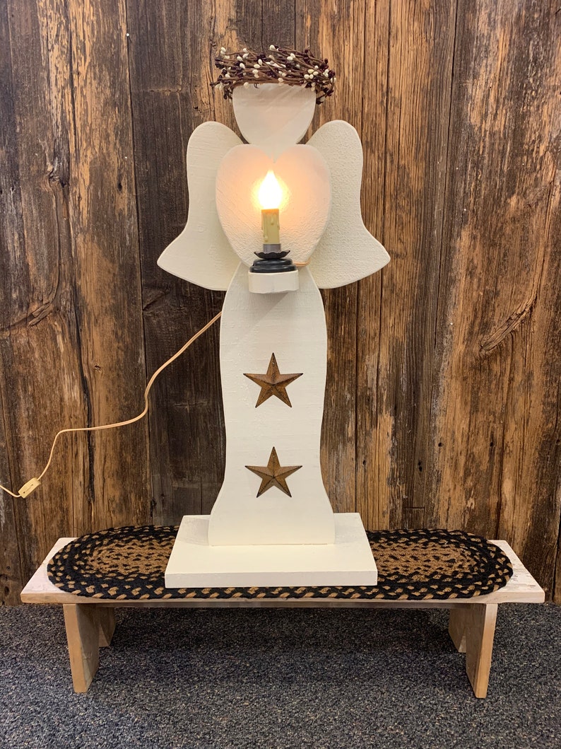 Wood Angel With Candlestick Lighting Home Decor Farmhouse Primitive ...