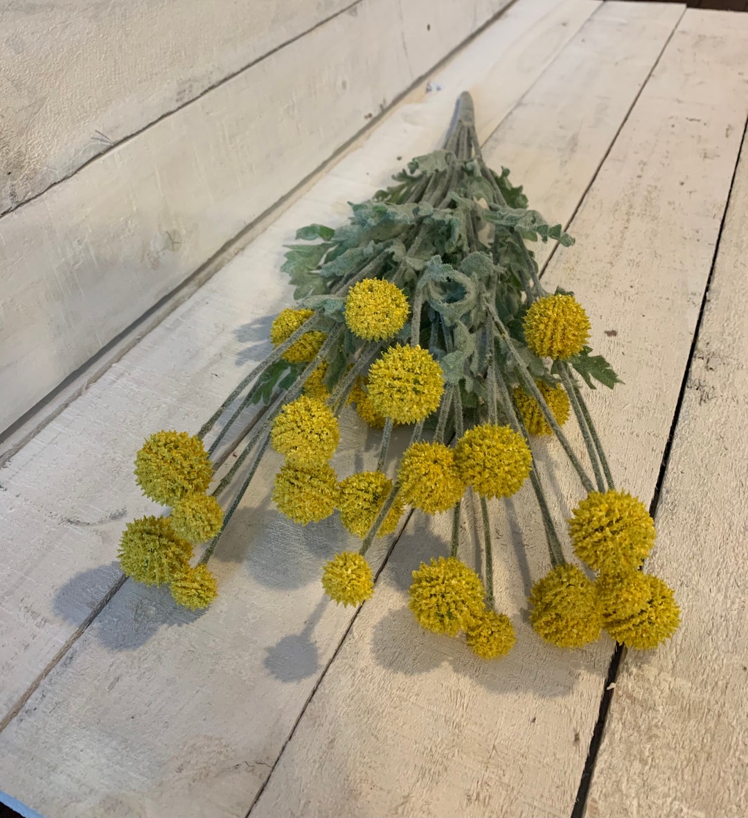 Floral Spray Yellow Pom Pom Flower Bush Farmhouse Floral Pick Decor ...