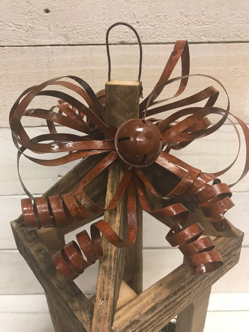 Primitive Wood Lantern With Rusty Bows Christmas Holiday | Etsy