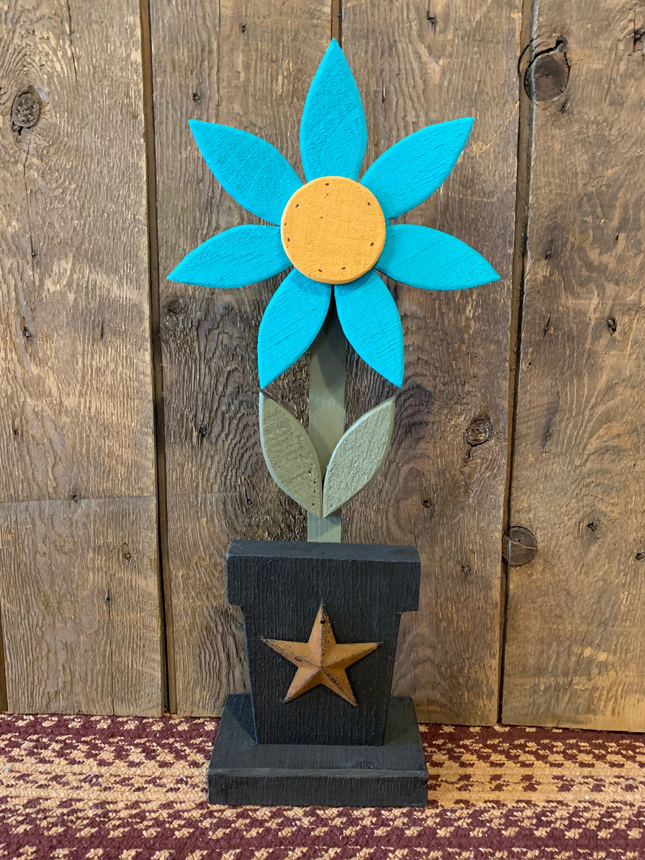Wood Flower with Flower Pot Outdoor and Garden Decoration Yard | Etsy