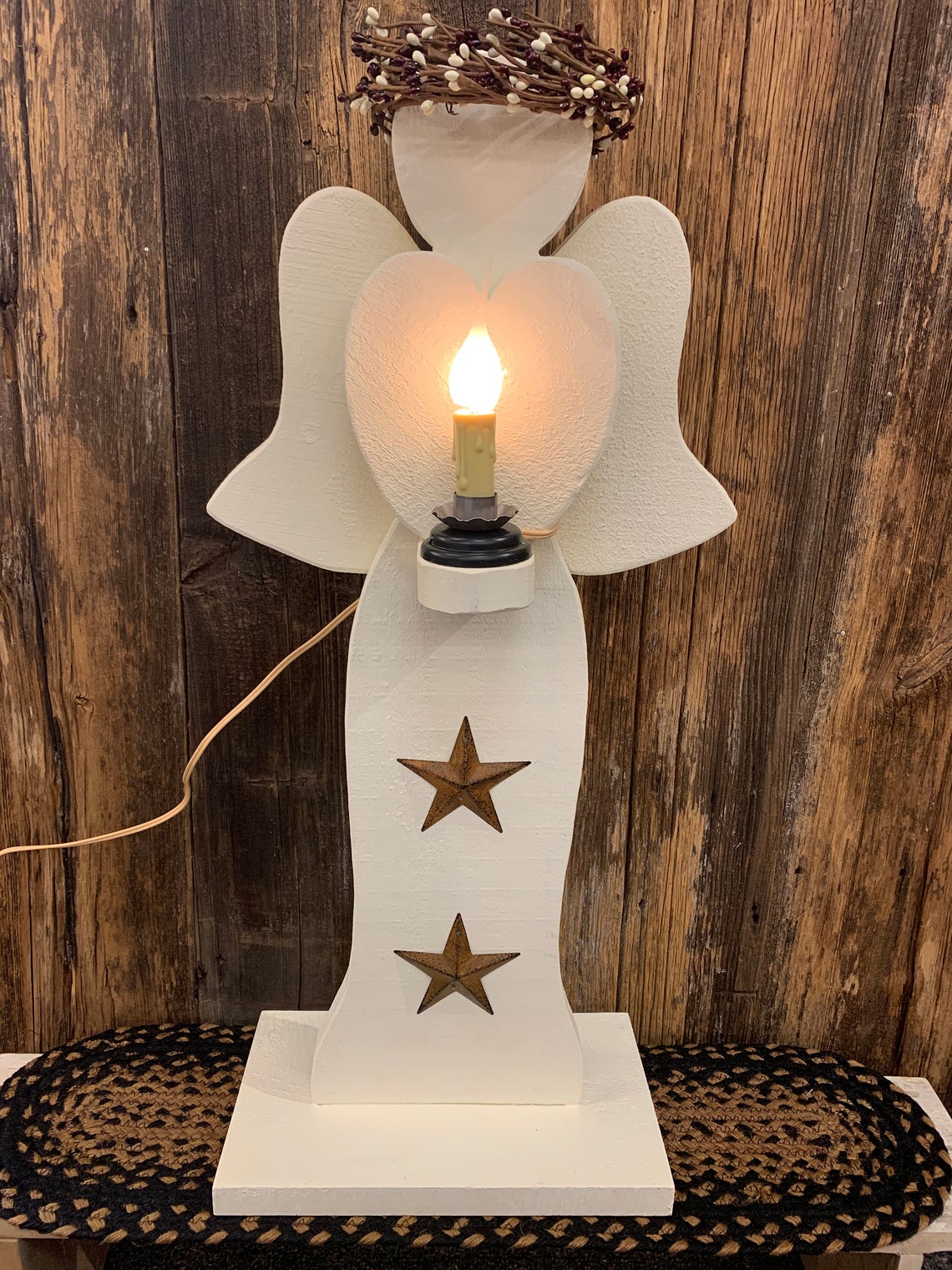 Wood Angel With Candlestick Lighting Home Decor Farmhouse Primitive ...