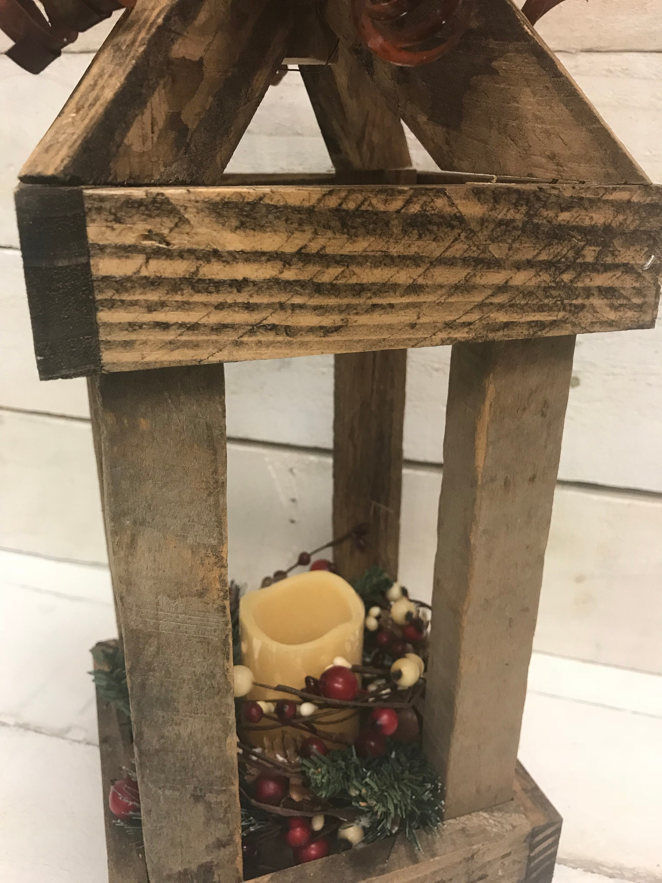 Primitive Wood Lantern With Rusty Bows Christmas Holiday - Etsy