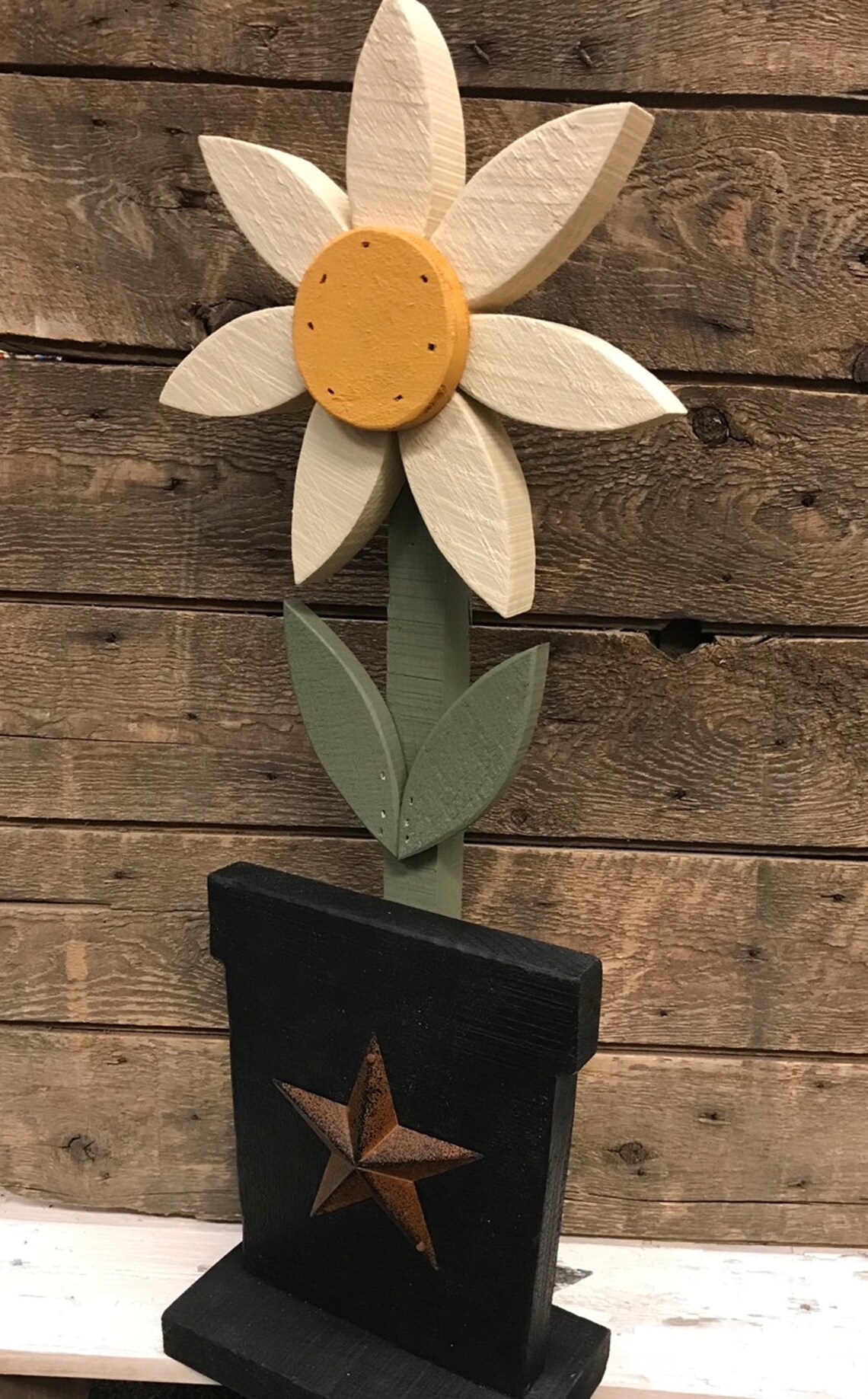 Wood Flower With Pot Yard Art Outdoor and Garden Decoration Home and ...