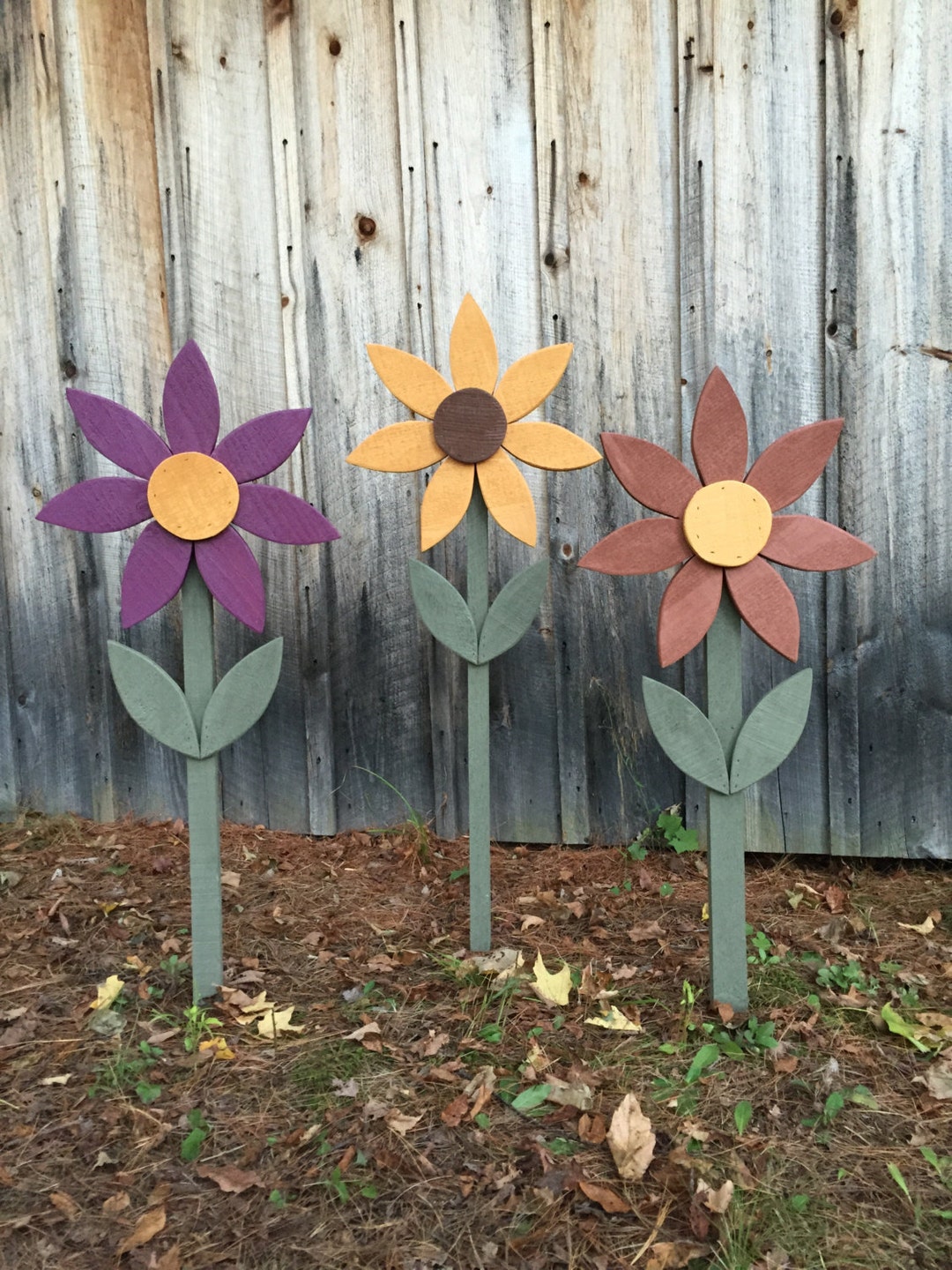 Flowers Spring Summer Fall Yard Decor Large Wood Flower on Metal Stake ...