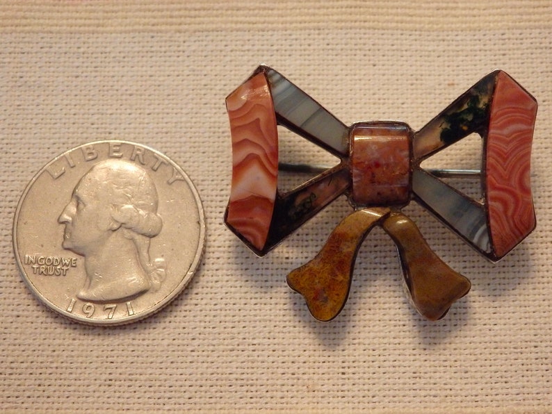 Victorian Scottish Banded Agate Silver Ribbon Bow Pinantique - Etsy