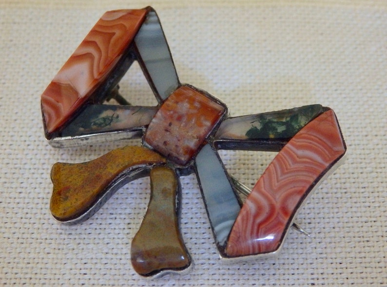 Victorian Scottish Banded Agate Silver Ribbon Bow Pinantique - Etsy
