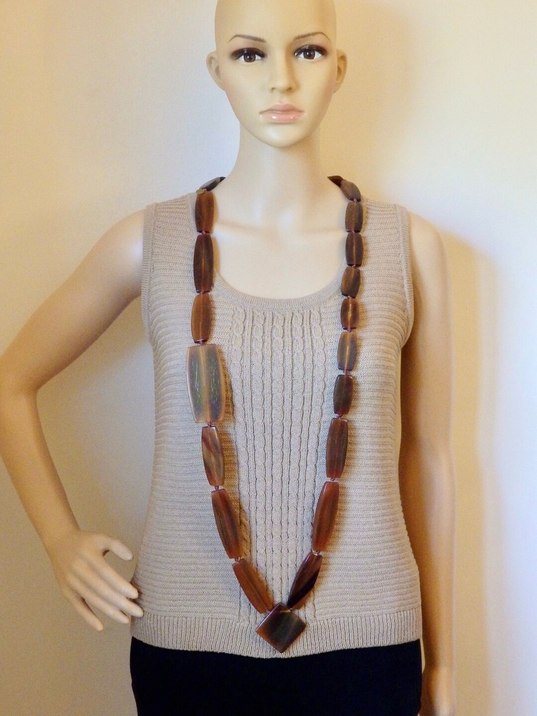 MONIES COPENHAGEN Gerda Lynggaard Denmark MASSIVE Horn Bead 51.5 Inch ...