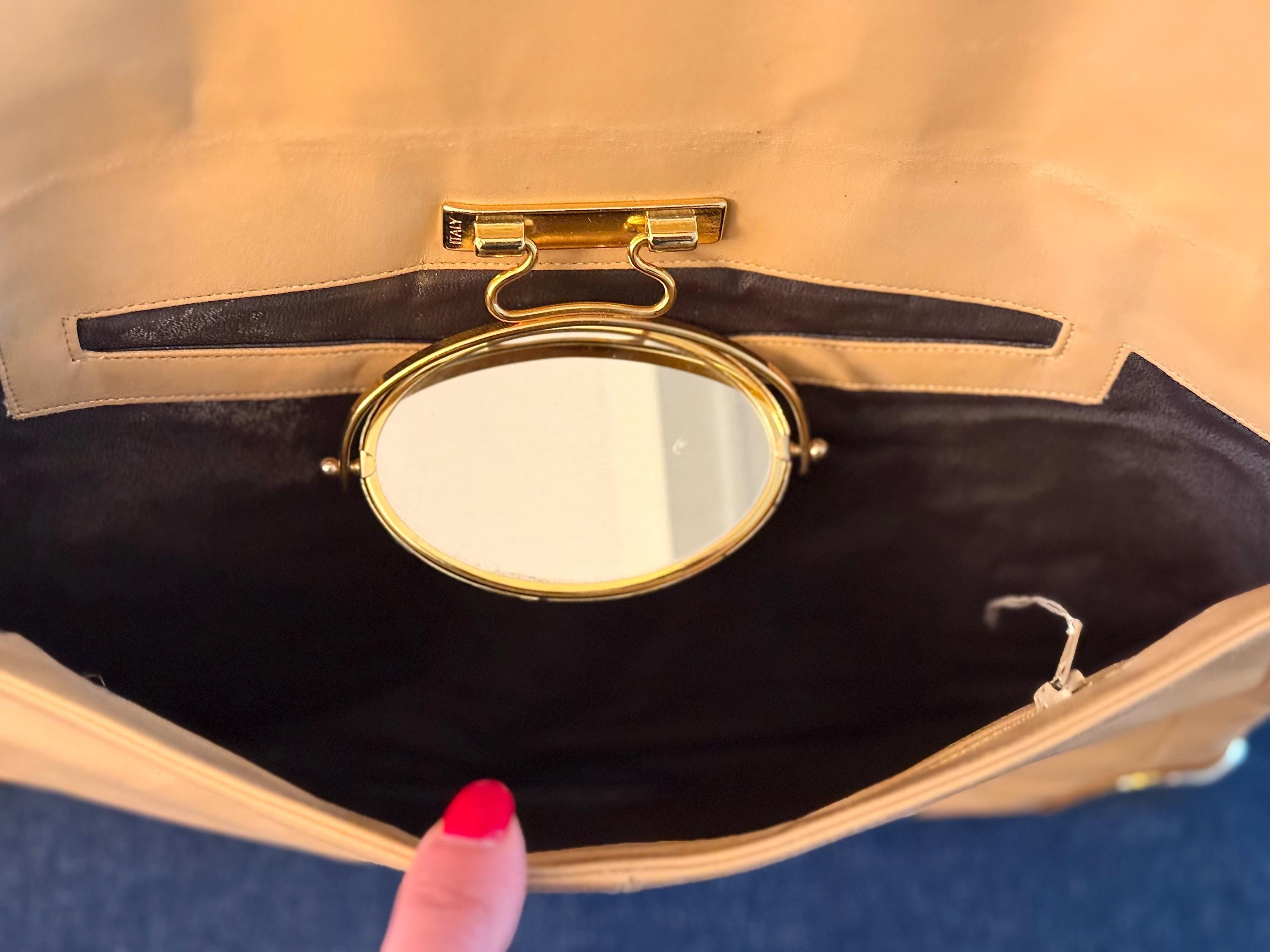 1970s Lou Taylor Italy Tan Leather Envelope Large Clutch Purse Handbag ...