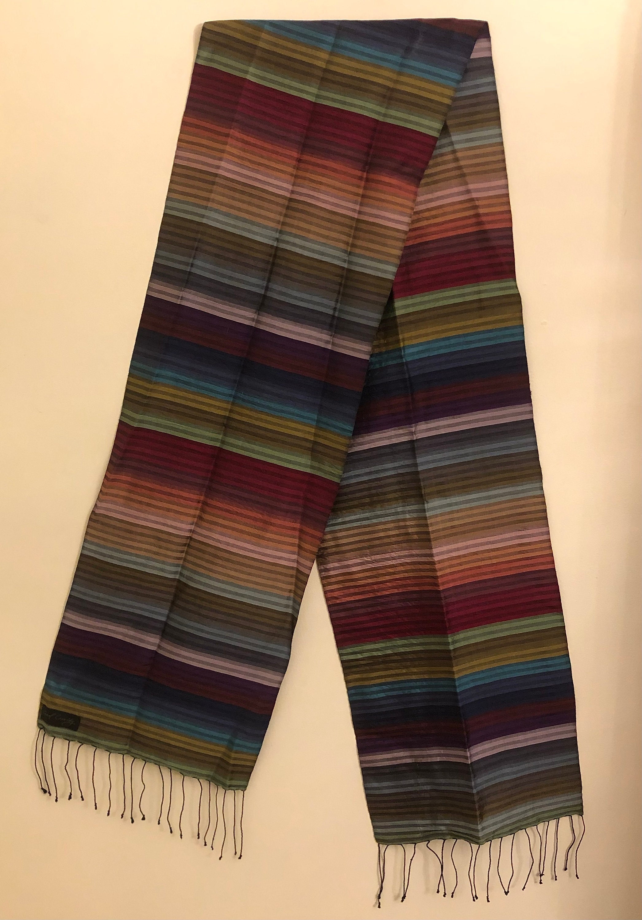 CAROL CASSIDY Lao Textiles Cambodia Hand Woven Silk RAINBOW Scarfombre ...