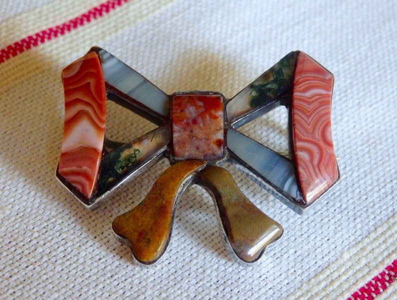 Victorian Scottish Banded Agate Silver Ribbon Bow Pinantique - Etsy