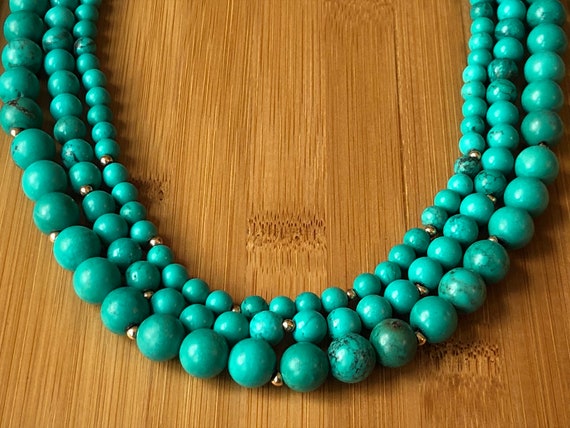 Estate Vintage 14K Gold TURQUOISE Bead Multi Strand N… - Gem