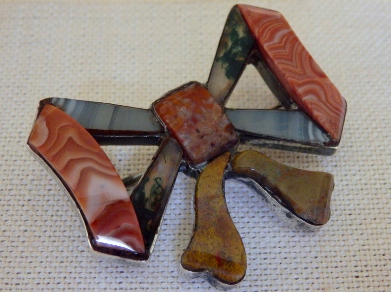 Victorian Scottish Banded Agate Silver Ribbon Bow Pinantique - Etsy