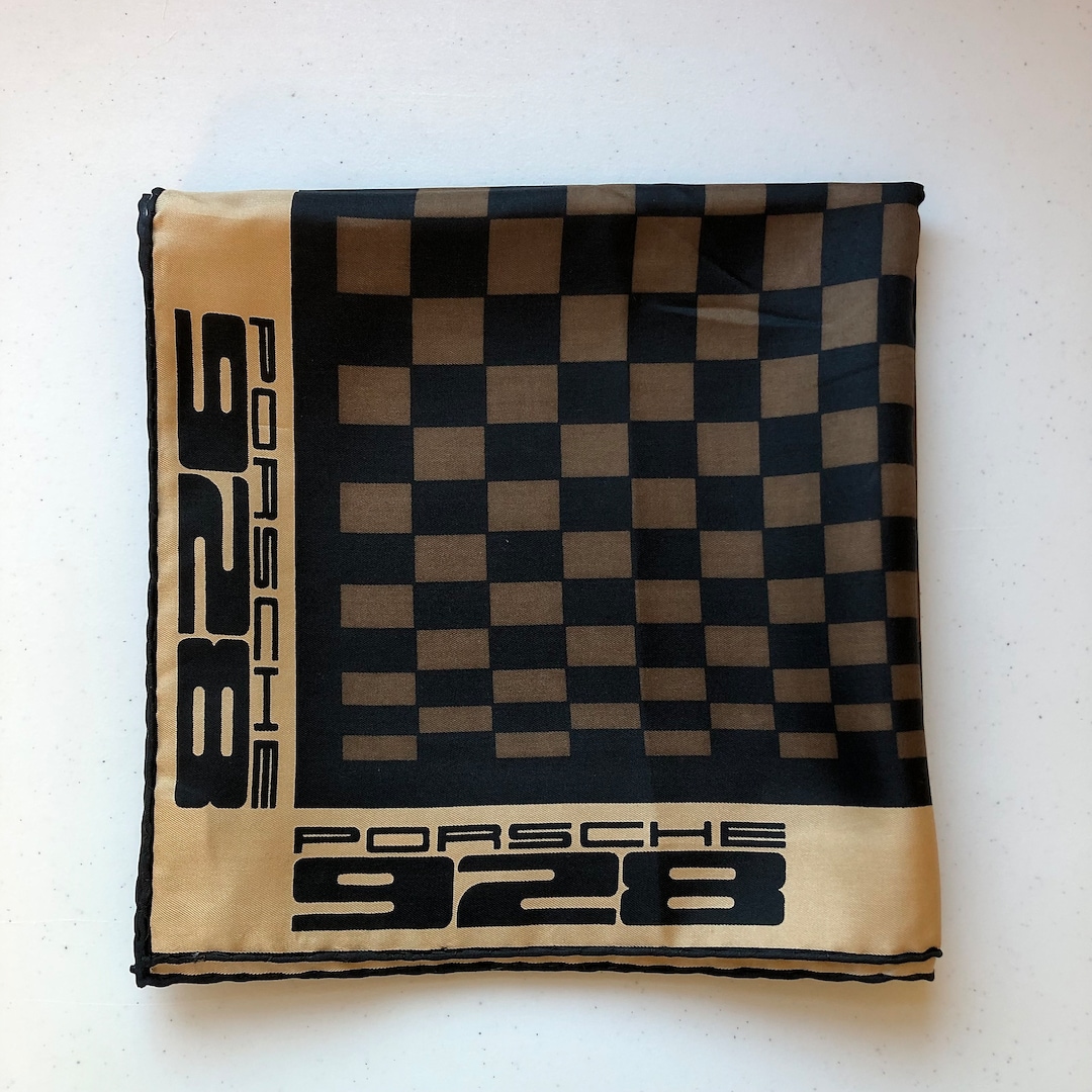 Rare PORSCHE 928 Pasha Scarf, Brown Black Checkered Silk, Vintage 1982 ...