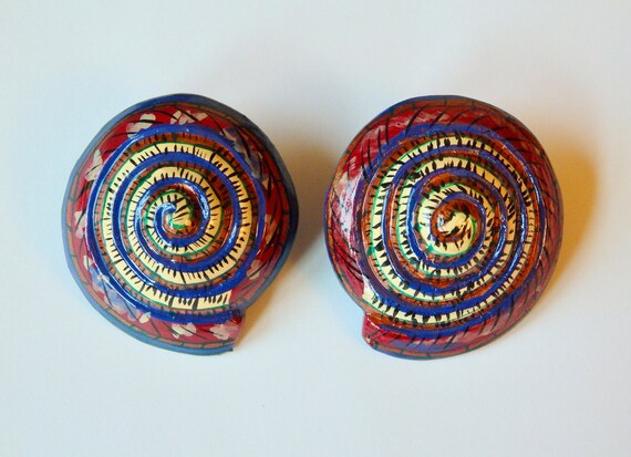 HUGE 80s Artisan Vintage Hand Painted NAUTILUS SHELL … - Gem