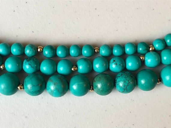 Estate Vintage 14K Gold TURQUOISE Bead Multi Strand N… - Gem