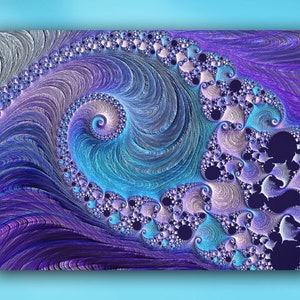 Fractal Ocean Wave and Seashells Metal or Unframed Contemporary ...