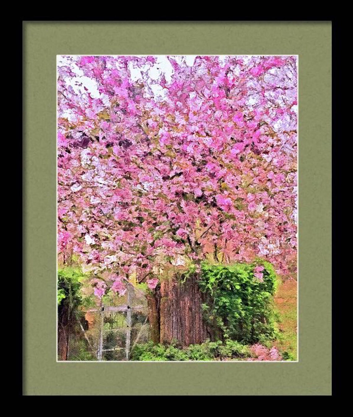 Flowering Cherry Tree and Greenhouse Framed Garden Landscape | Etsy