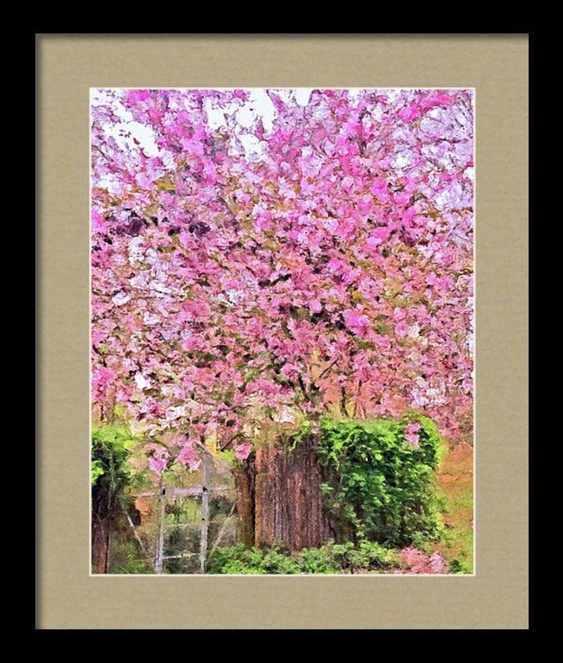 Flowering Cherry Tree and Greenhouse Framed Garden Landscape | Etsy