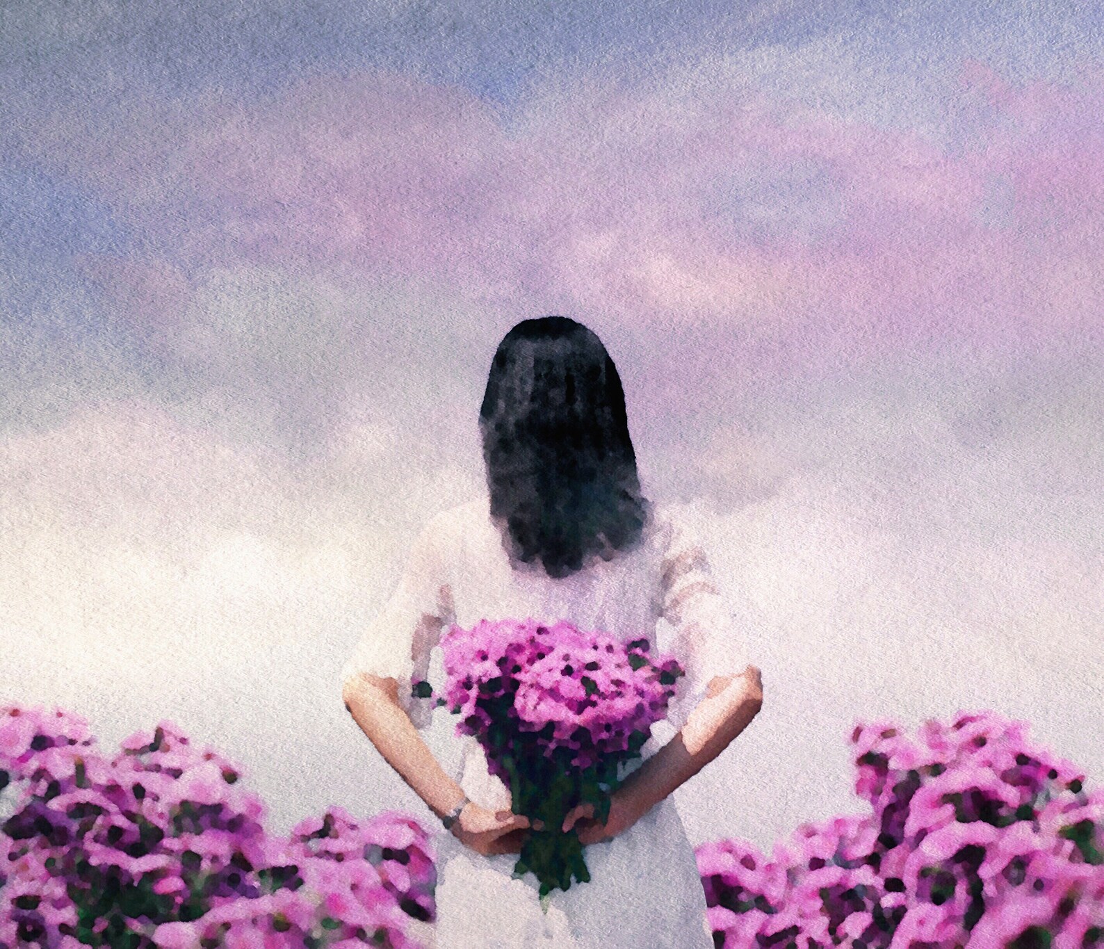 Woman Hiding Flower Bouquet Framed Watercolor Portrait Giclée - Etsy