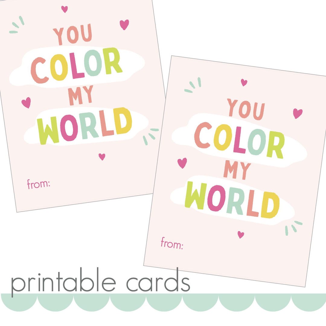 Printable Class Valentines - Color My World - DIGITAL DOWNLOAD - Etsy