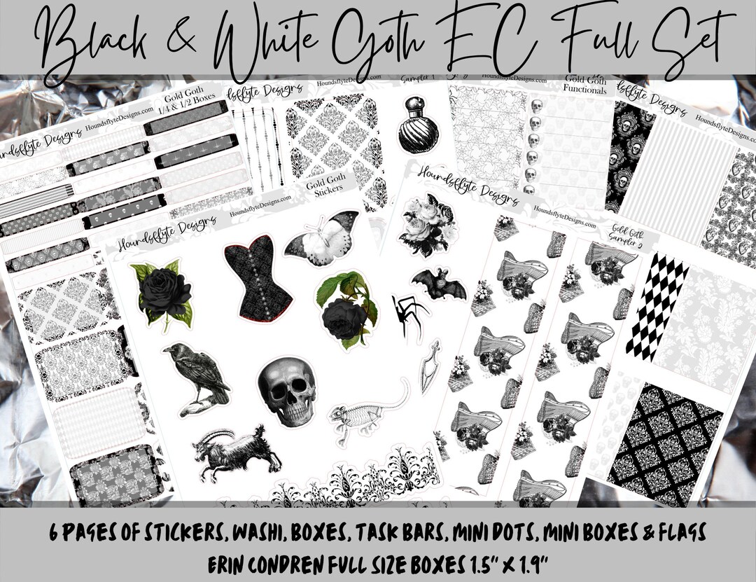 Planner Stickers - Black & White Goth - Etsy
