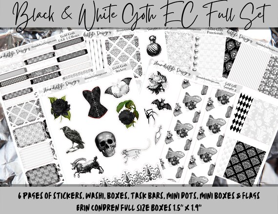 Planner Stickers Black & White Goth - Etsy