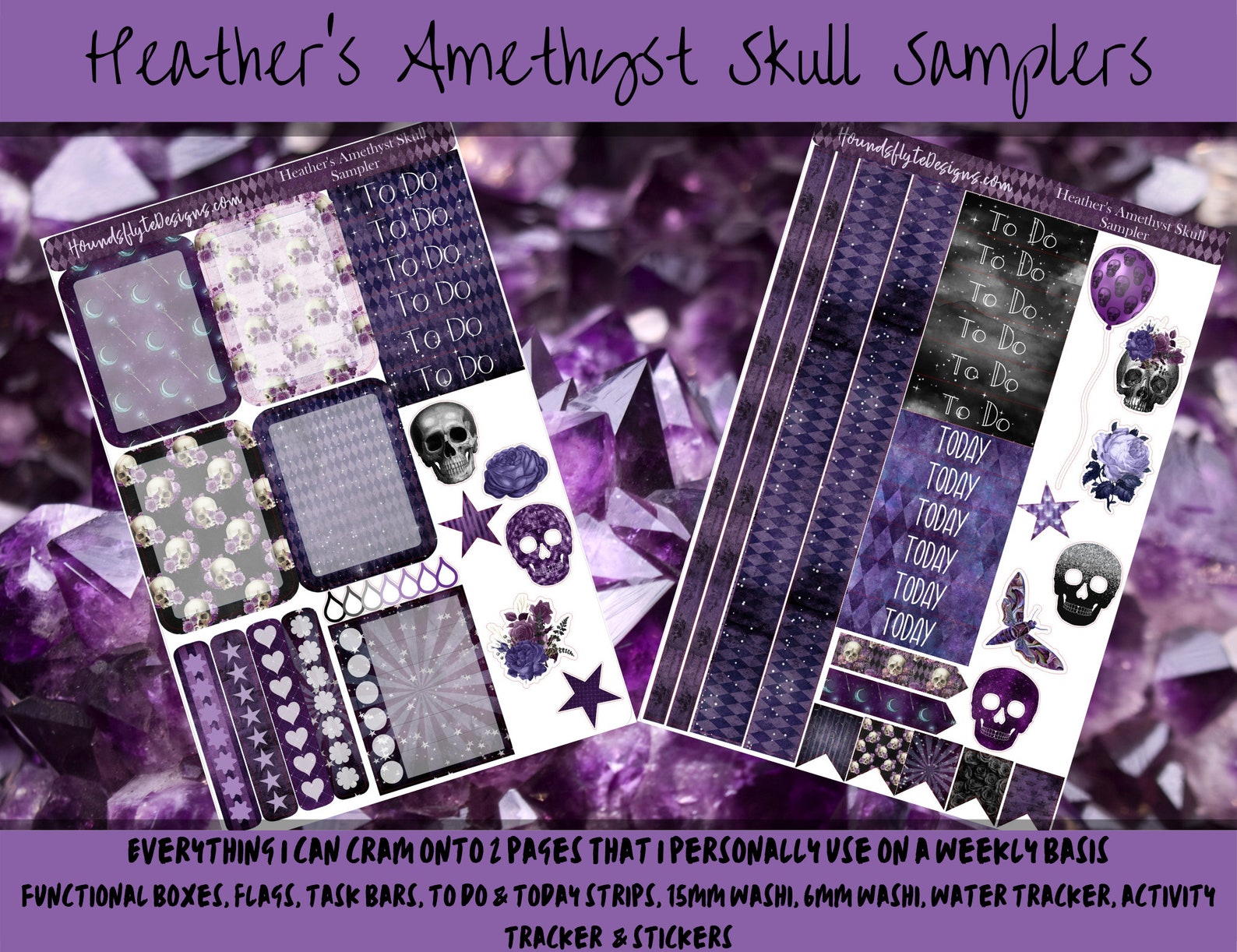 Planner Stickers - Heather's Amethyst Skull Sampler - Etsy