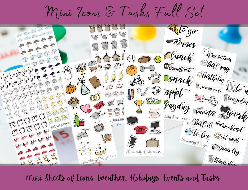 Planner Stickers Mini Sheets of Icons and Task Reminders - Etsy