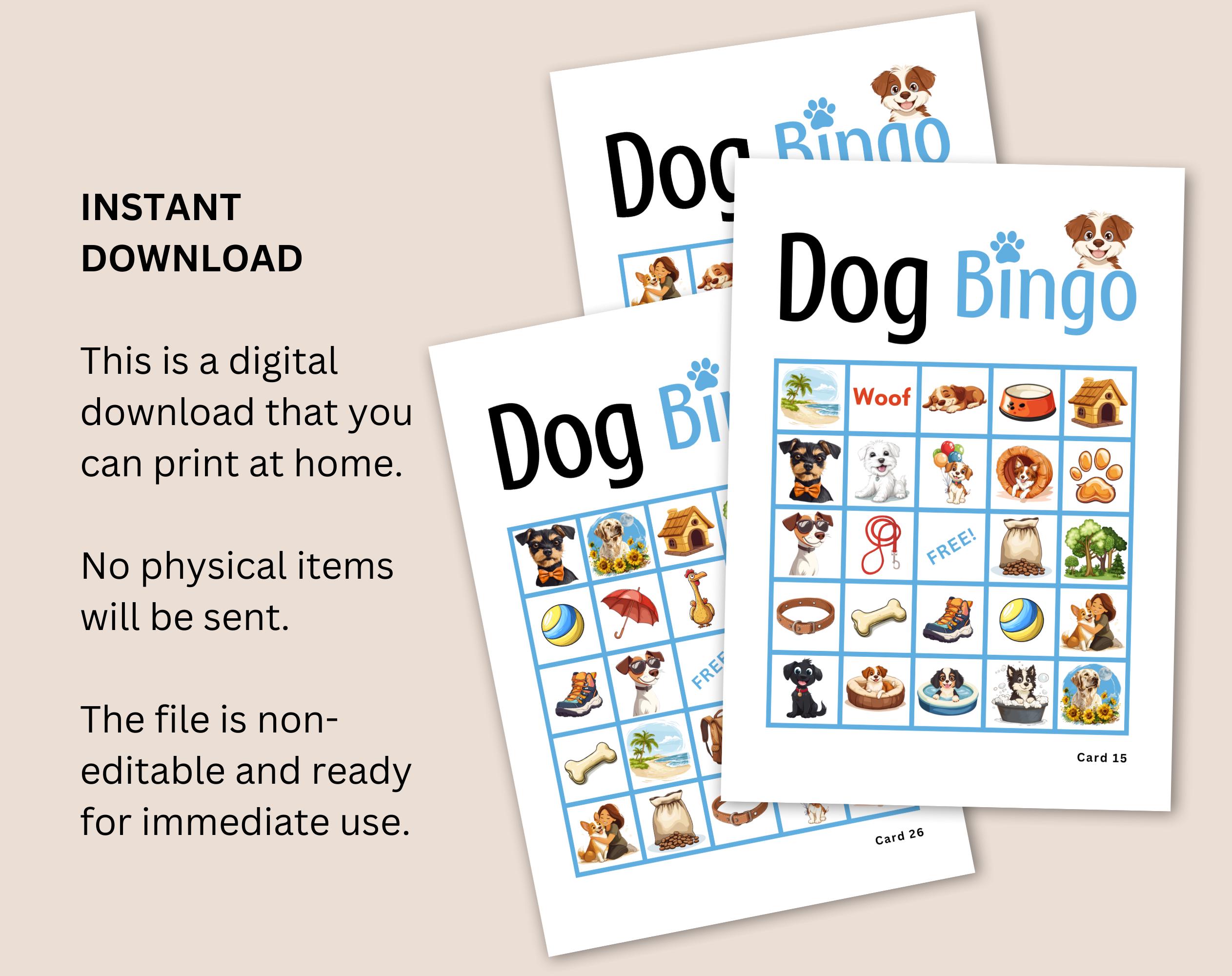 Dog Bingo, 30 Unique Bingo Cards Dog Theme, Dogs Bingo Game, Puppy ...