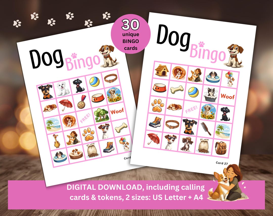 Dog Bingo, 30 Unique Bingo Cards Dog Theme, Dogs Bingo Game, Puppy ...