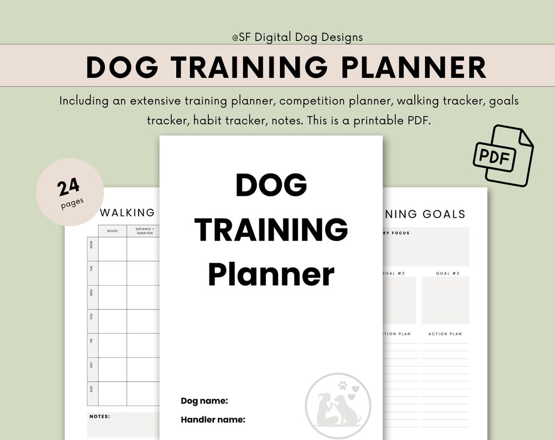 Dog Training, Agility, Planner, Printable PDF, Dog Schedule, Pet ...