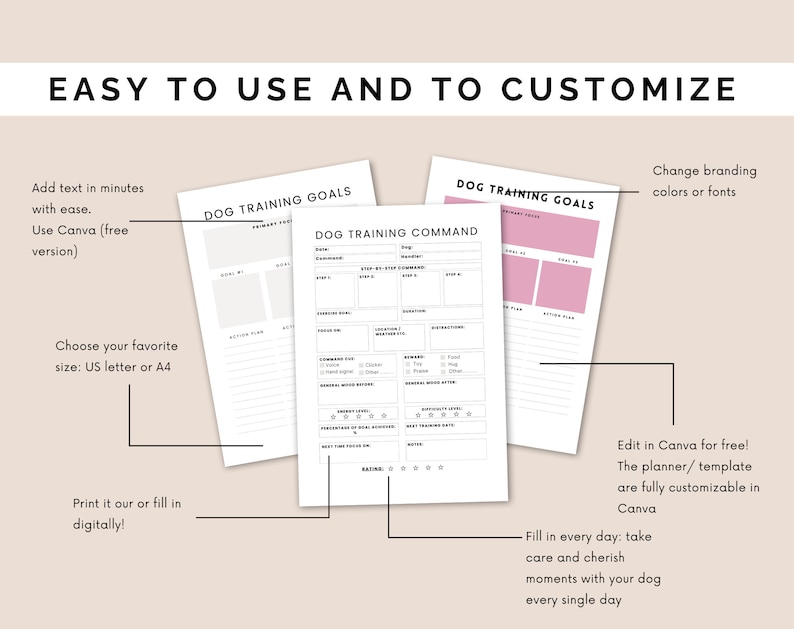 Dog Training, Agility, Planner, Editable Canva, Notebook, Tracking Log ...
