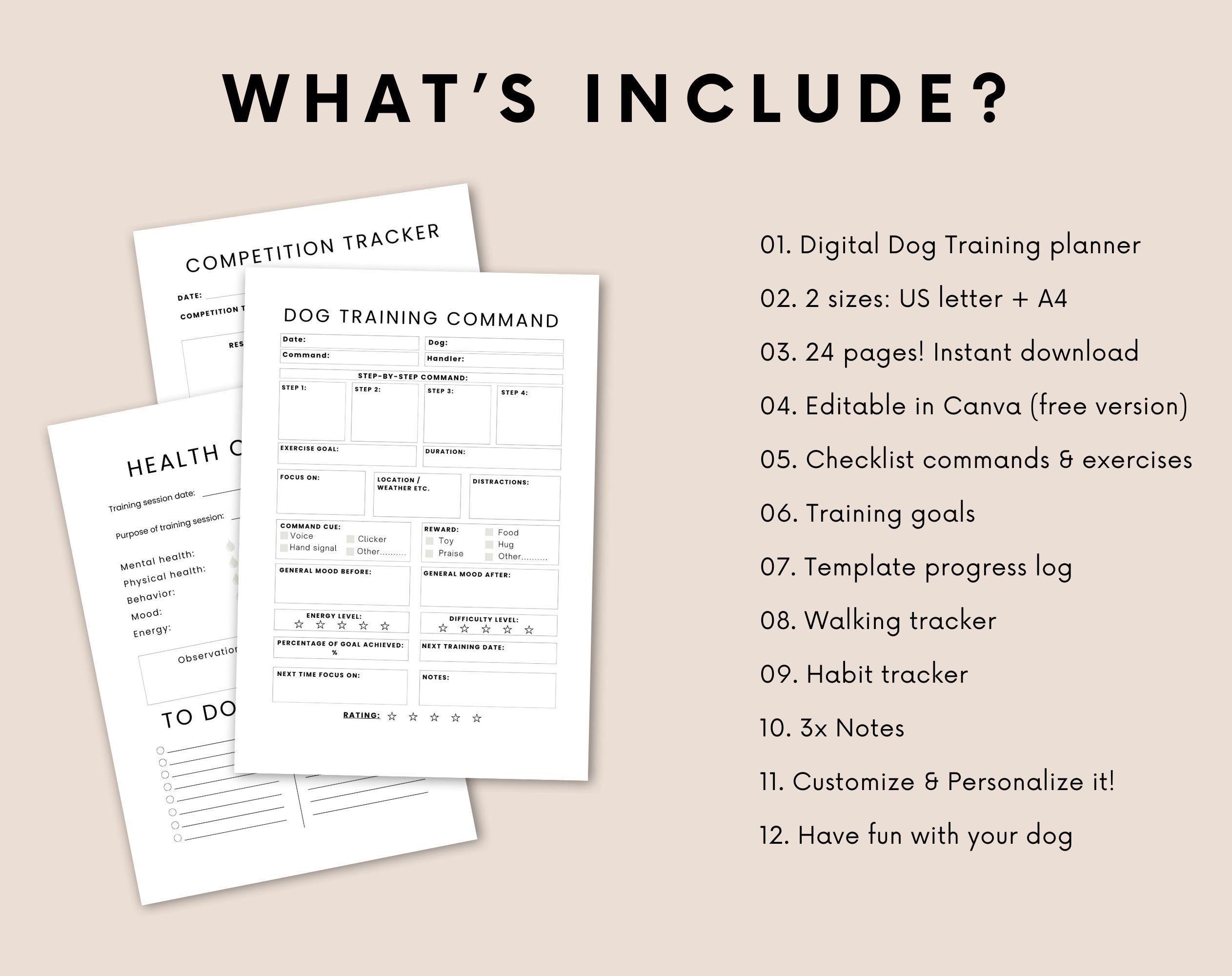 Dog Training, Agility, Planner, Editable Canva, Notebook, Tracking Log ...