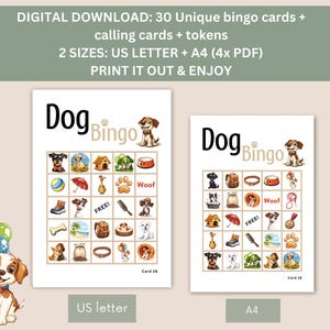 Dog Bingo, 30 Unique Bingo Cards Dog Theme, Dogs Bingo Game, Puppy ...