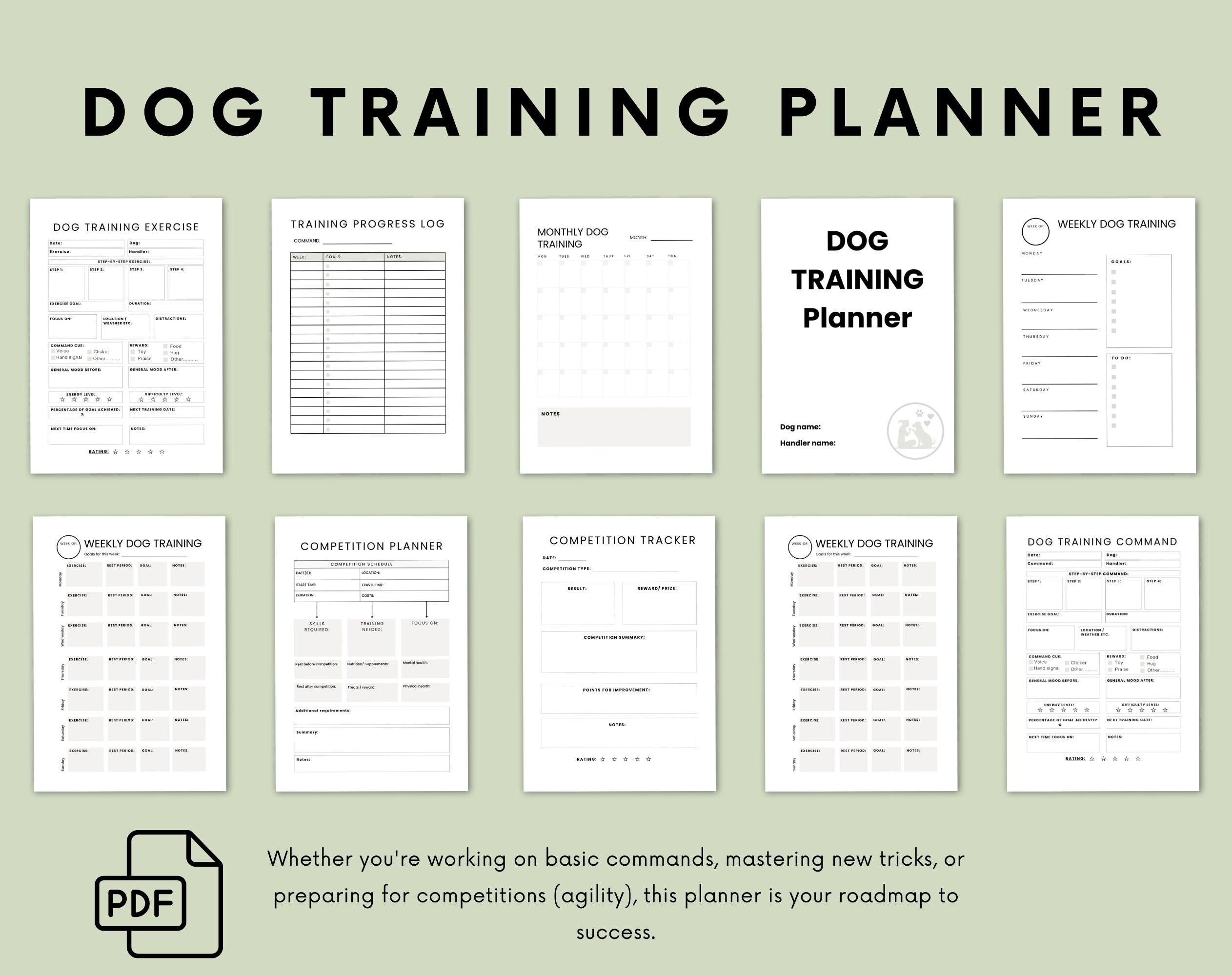 Dog Training, Agility, Planner, Printable PDF, Dog Schedule, Pet ...