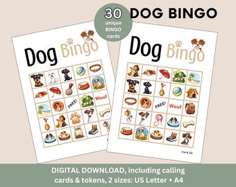 Dog Bingo, 30 Unique Bingo Cards Dog Theme, Dogs Bingo Game, Puppy ...