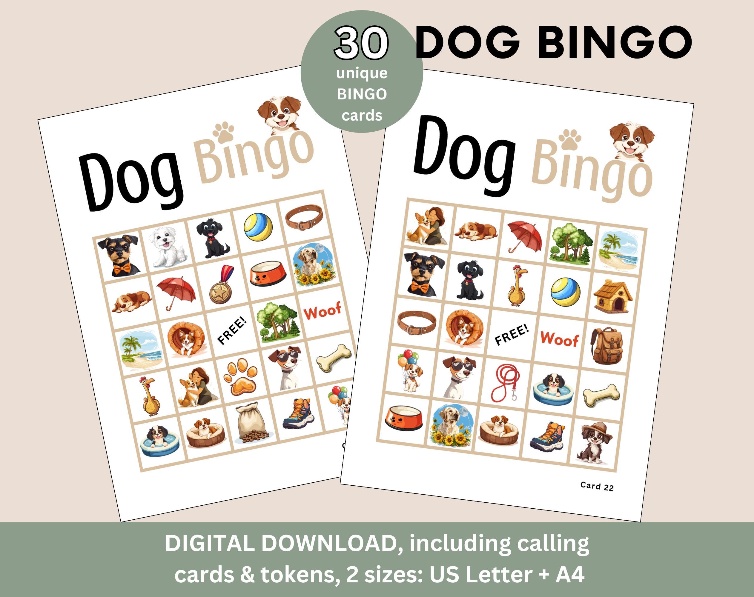 Dog Bingo, 30 Unique Bingo Cards Dog Theme, Dogs Bingo Game, Puppy ...