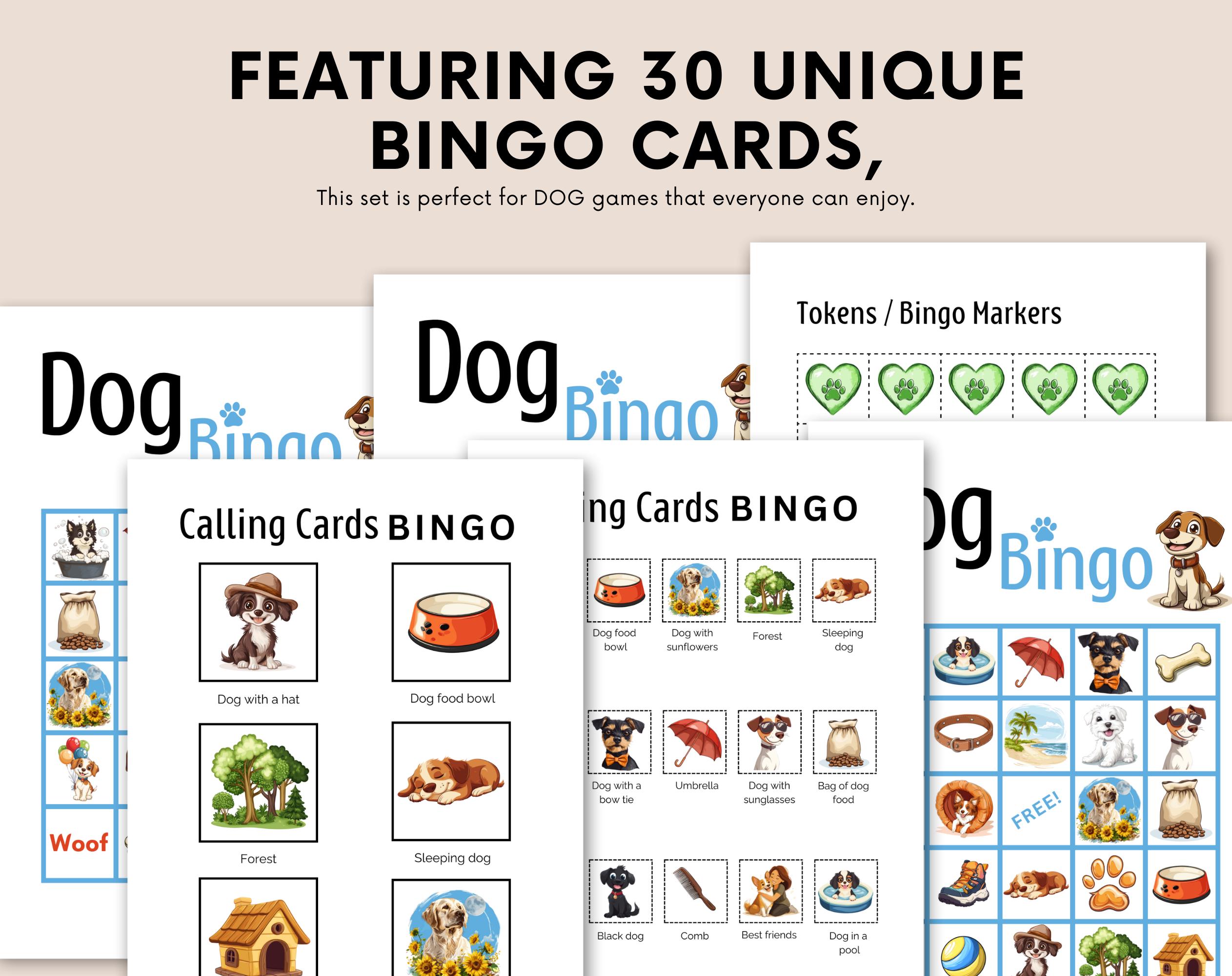 Dog Bingo, 30 Unique Bingo Cards Dog Theme, Dogs Bingo Game, Puppy ...