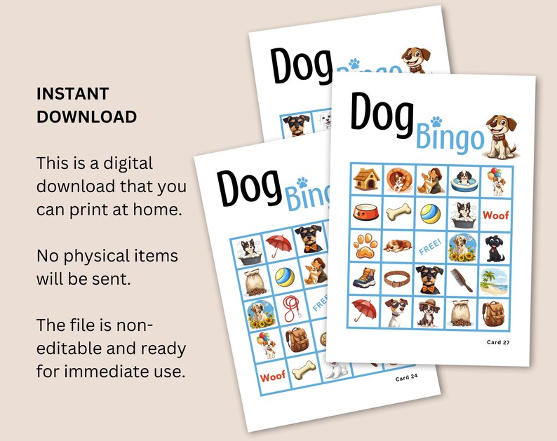 Dog Bingo, 30 Unique Bingo Cards Dog Theme, Dogs Bingo Game, Puppy ...