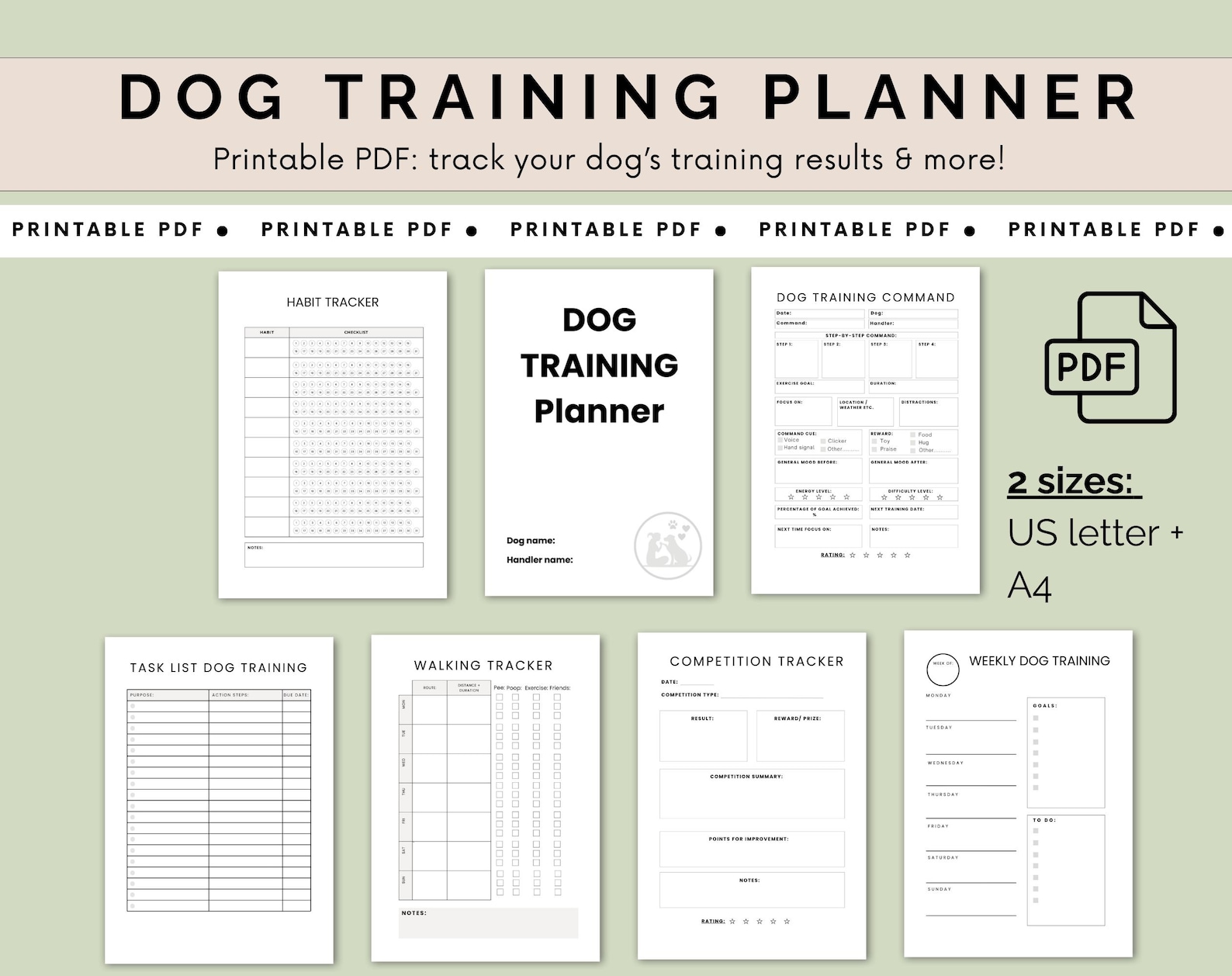 Dog Training, Agility, Planner, Printable PDF, Dog Schedule, Pet ...