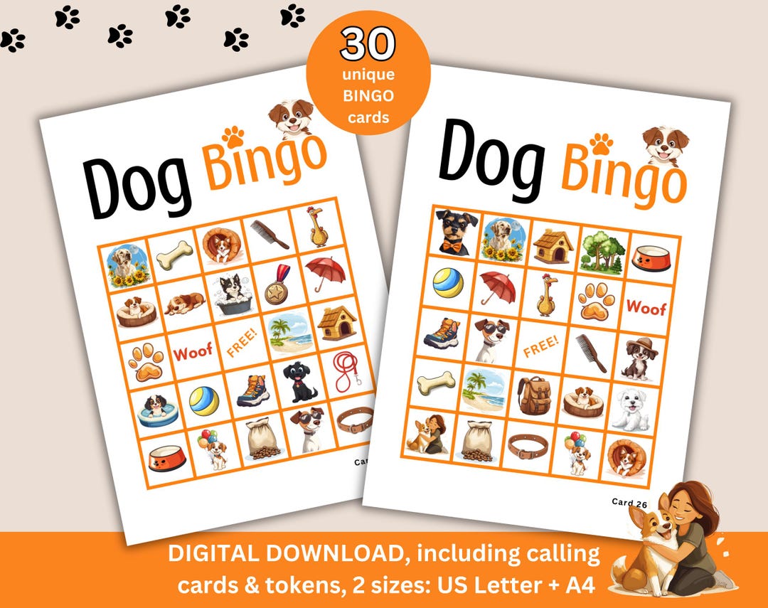 Dog Bingo, 30 Unique Bingo Cards Dog Theme, Dogs Bingo Game, Puppy ...