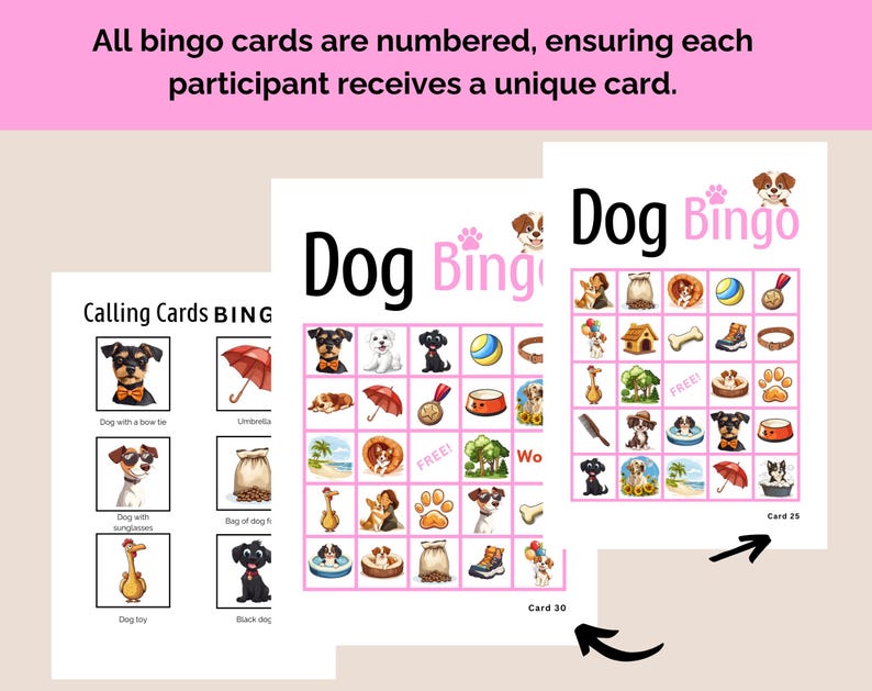 Dog Bingo, 30 Unique Bingo Cards Dog Theme, Dogs Bingo Game, Puppy ...