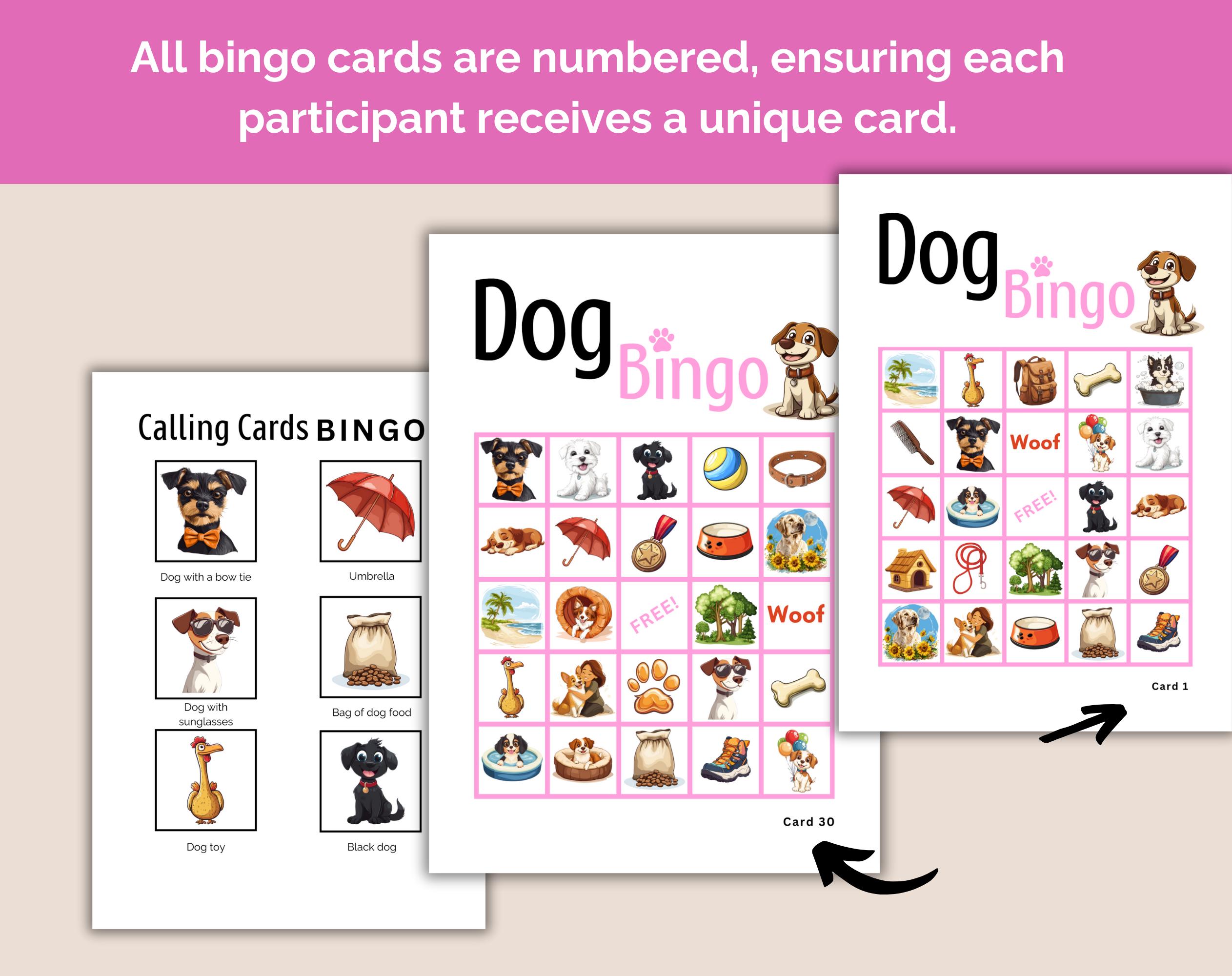Dog Bingo, 30 Unique Bingo Cards Dog Theme, Dogs Bingo Game, Puppy ...